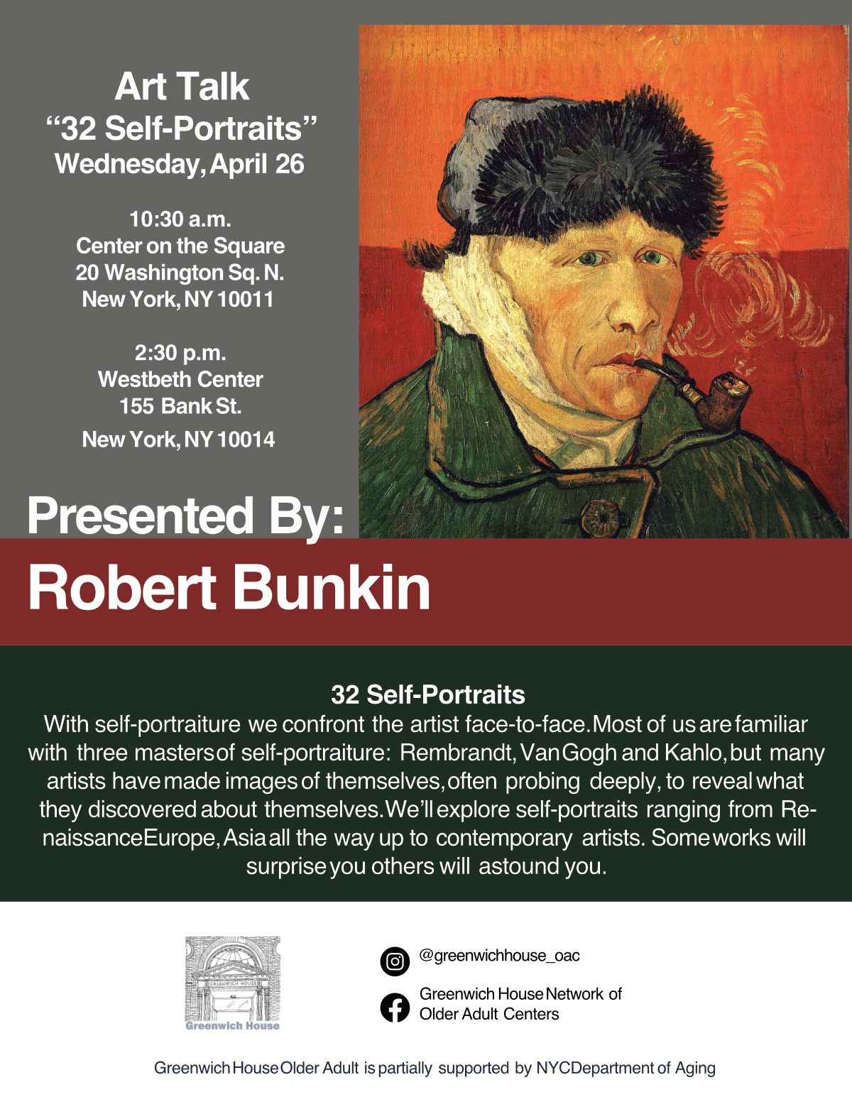 Robert Bunkin: Art Talk - 32 Self-Portraits | Westbeth